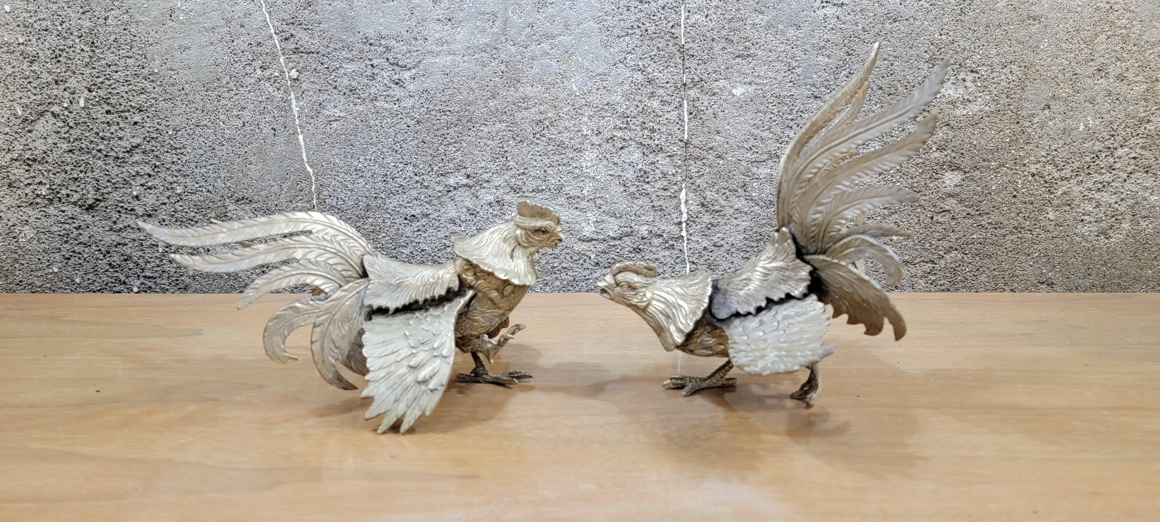 Pair Brass Fighting Roosters For Sale at 1stDibs