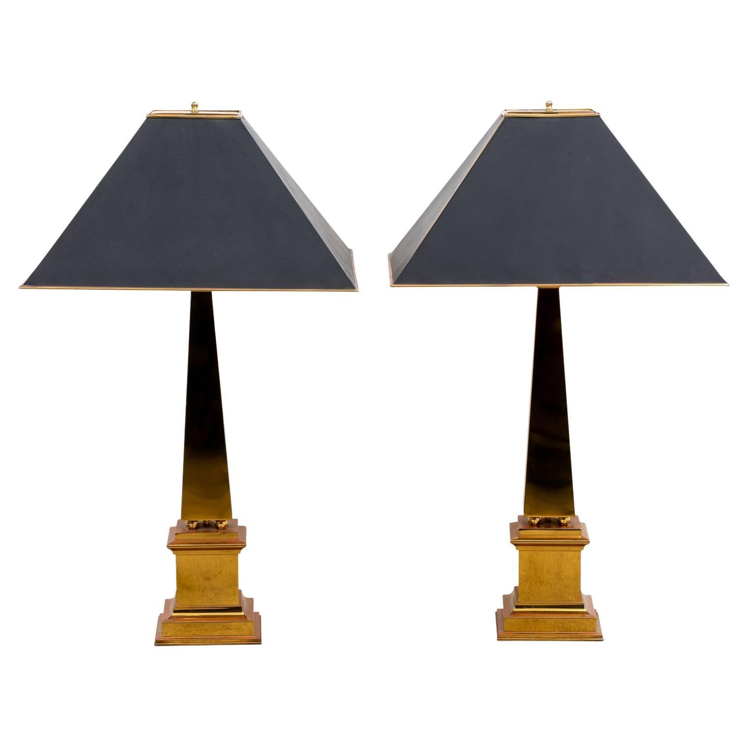 Pair Brass Obelisk Table Lamps at 1stDibs