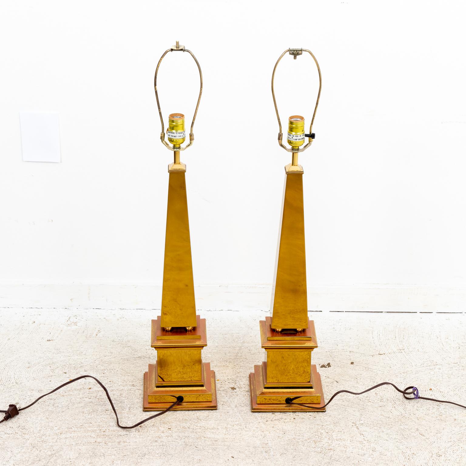 Pair Brass Obelisk Table Lamps at 1stDibs