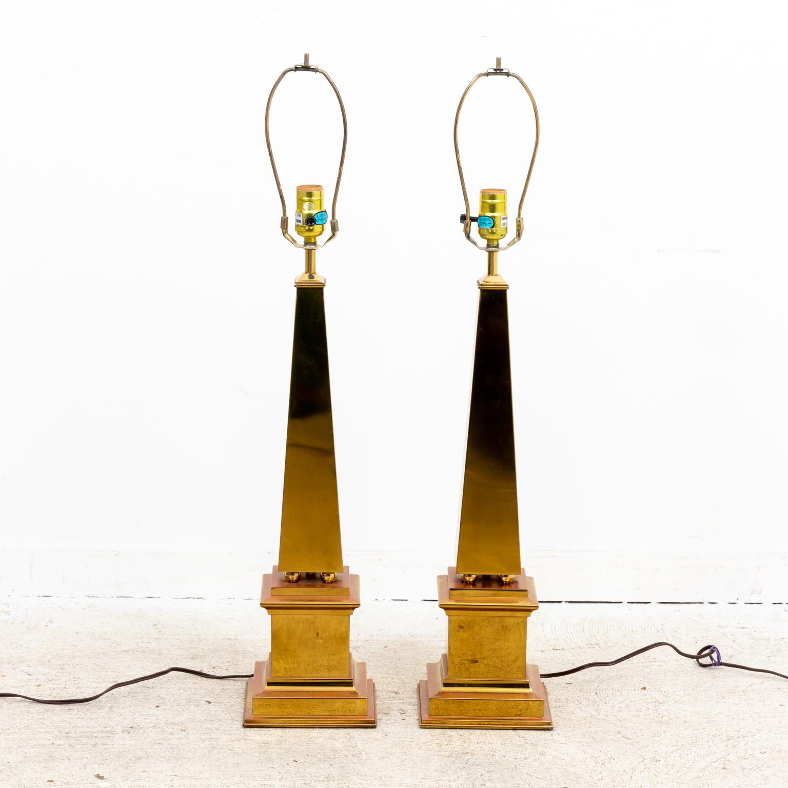 Pair Brass Obelisk Table Lamps at 1stDibs