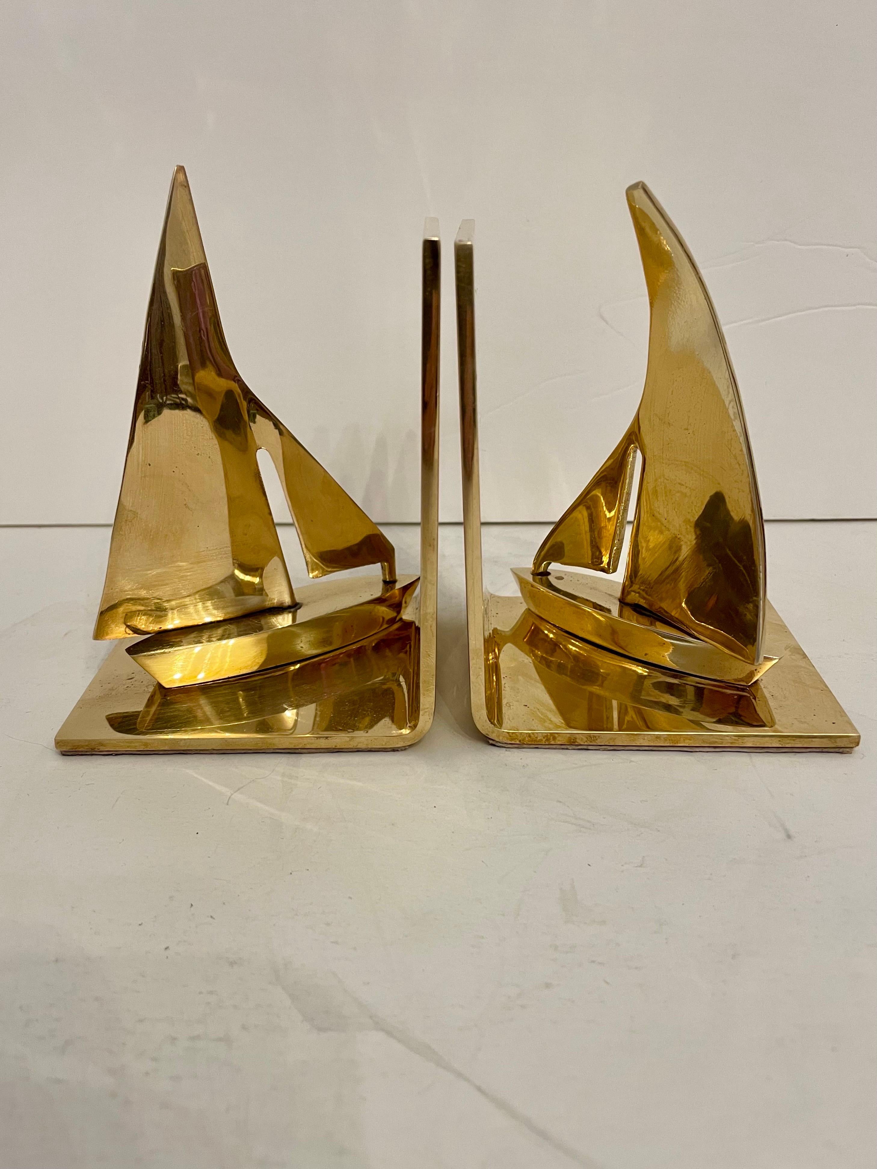 Pair Brass Sailboat Bookends For Sale at 1stDibs