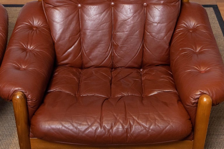 Pair Brazilian Style Brutalist Lounge Chairs in Brown Leather by Göte ...