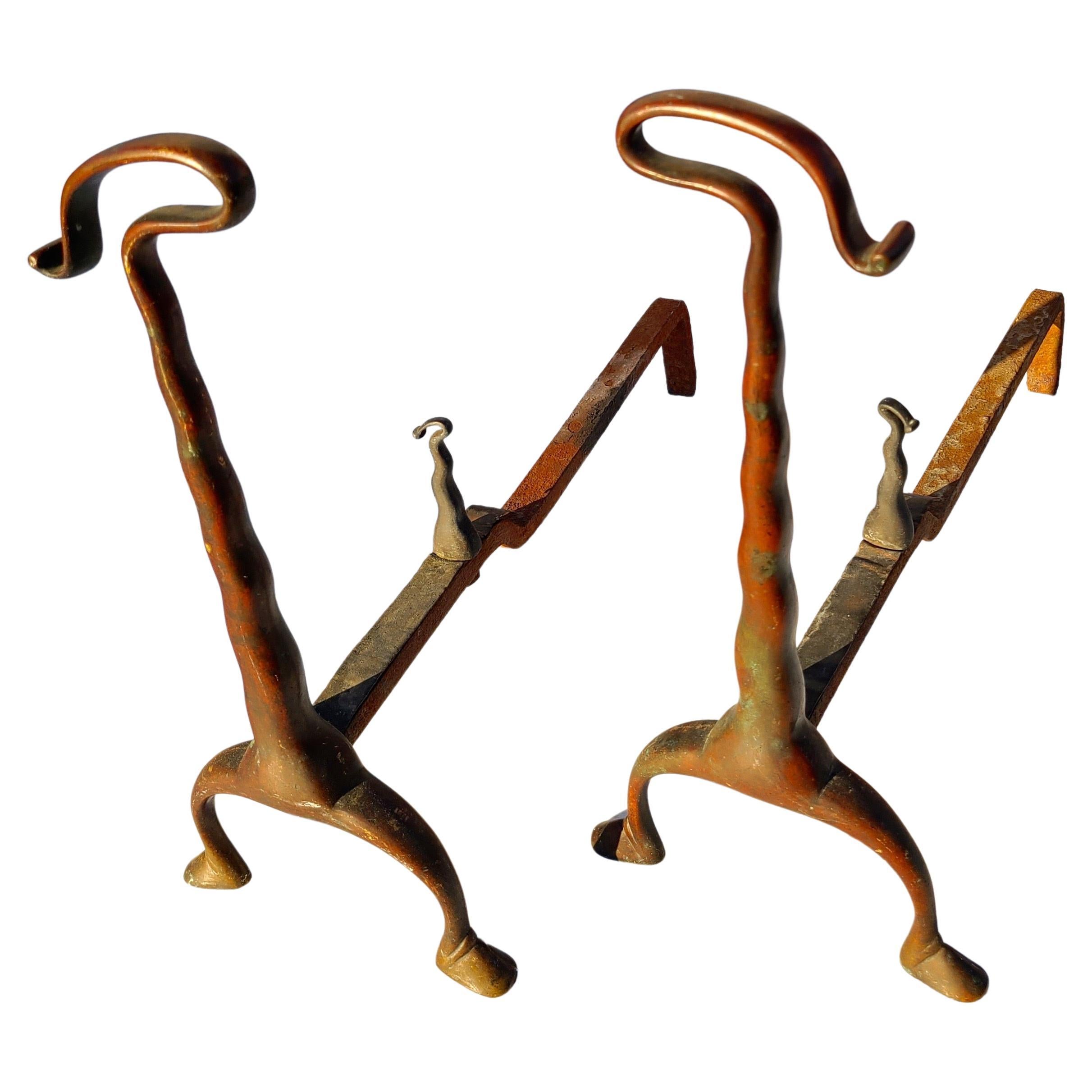 Pair of Arts and Crafts Steel Andirons For Sale at 1stDibs