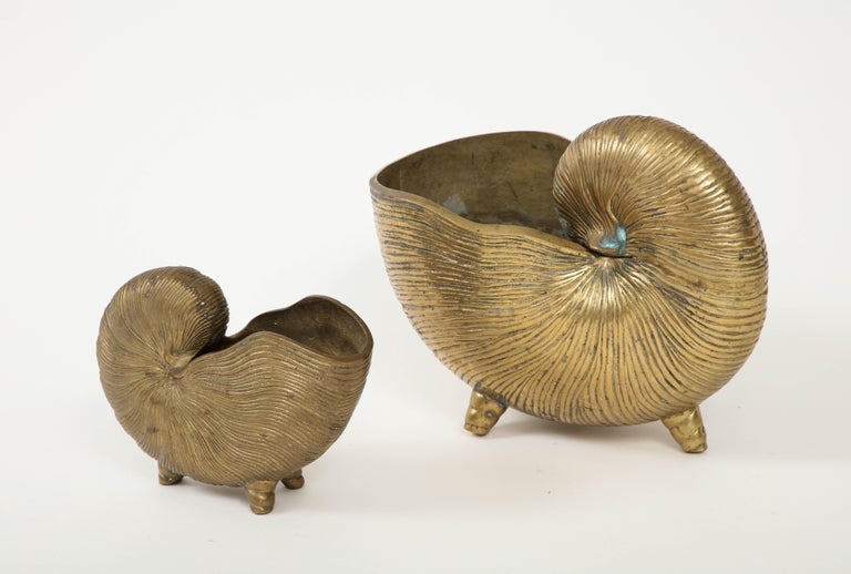 Pair Bronze Duquette Style Nautilus Planters For Sale at 1stDibs