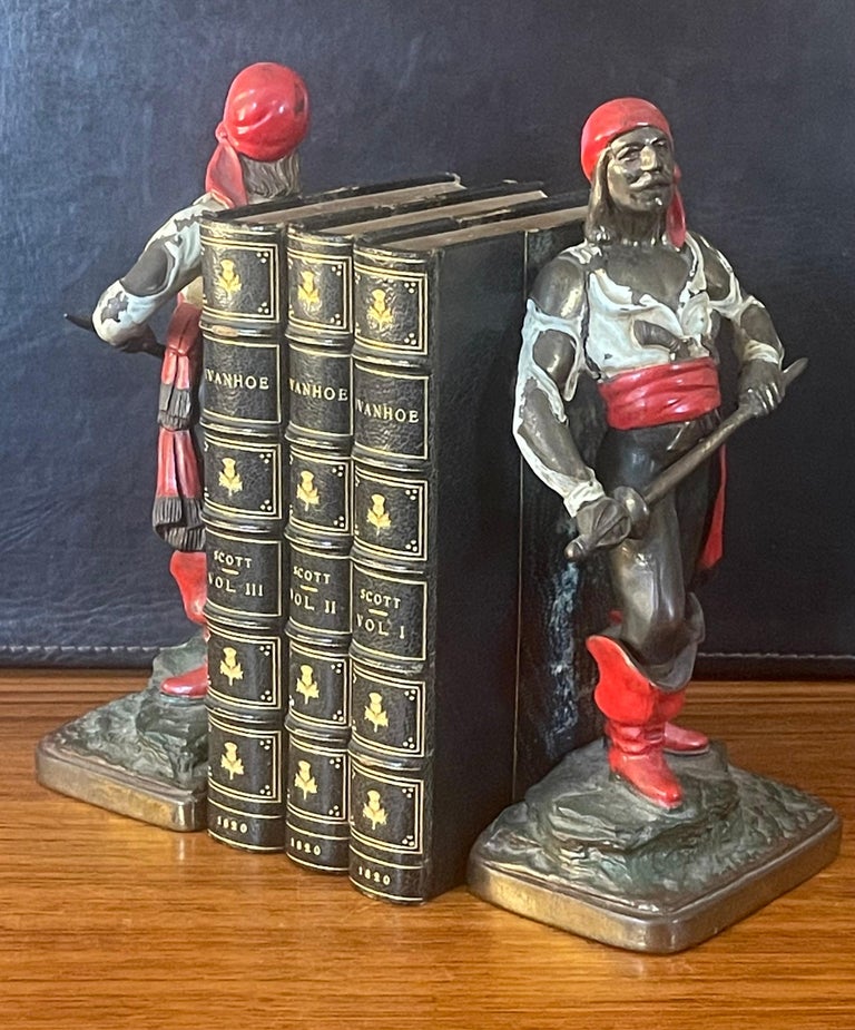 Pair Bronze Patinated Polychrome Pirate Bookends by Pompeian Bronze For ...