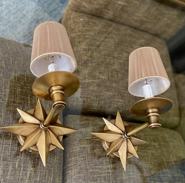 Pair Bronze Sunburst Star Wall Sconces For Sale at 1stDibs