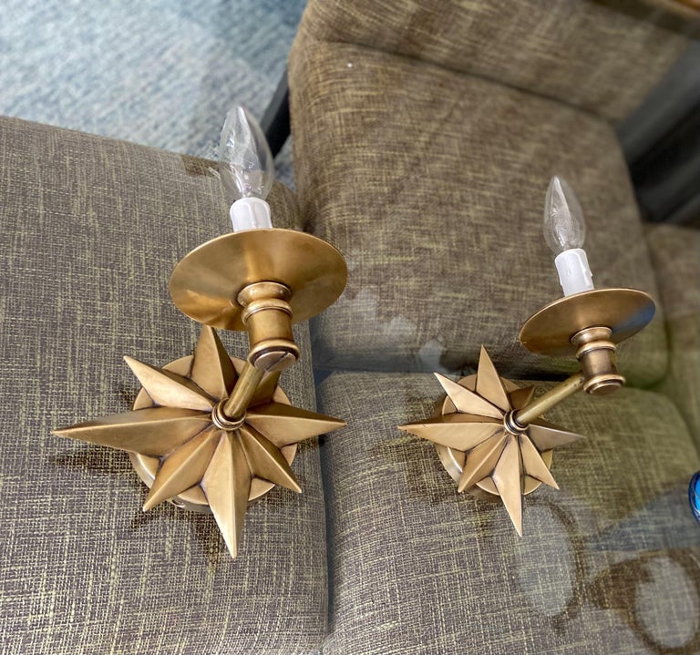 Pair Bronze Sunburst Star Wall Sconces For Sale at 1stDibs