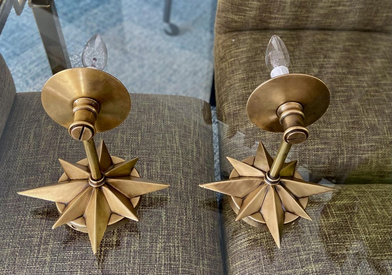Pair Bronze Sunburst Star Wall Sconces For Sale at 1stDibs
