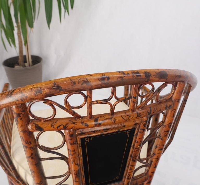 Pair Burnt Bamboo Asian Motive Plaque Decorated Lounge Fireside Chairs ...