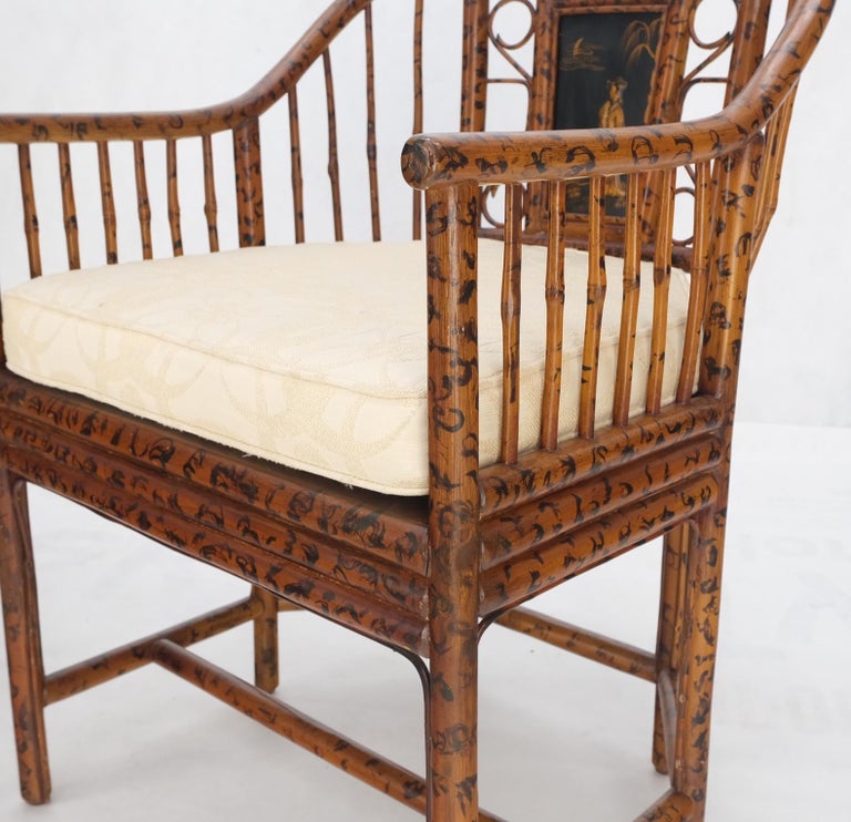 Pair Burnt Bamboo Asian Motive Plaque Decorated Lounge Fireside Chairs ...