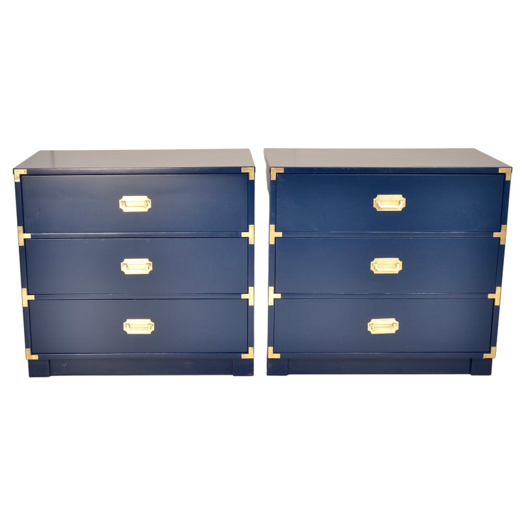 Pair Campaign-Style Chests, New Blue Lacquer at 1stDibs