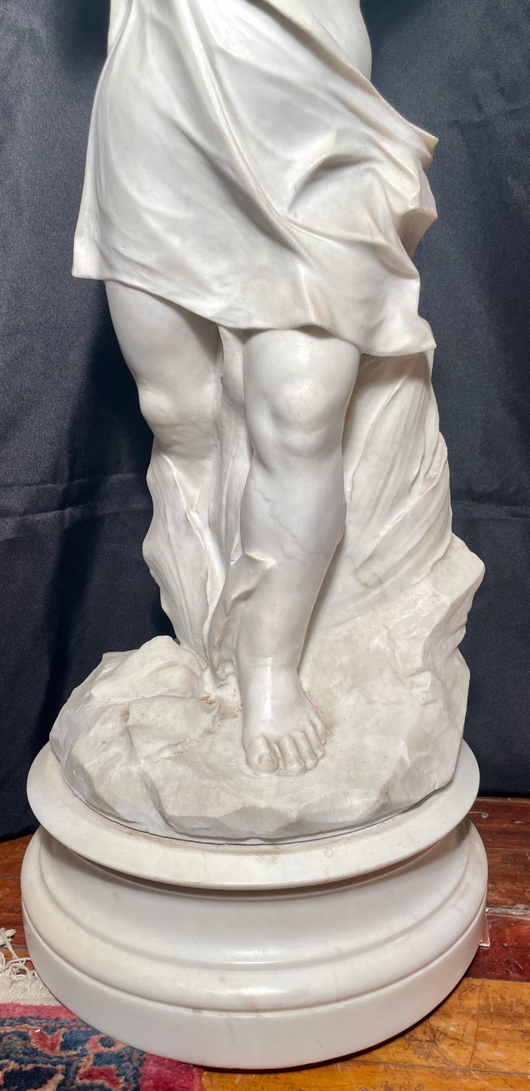 Pair Carved Carrara Marble Bird Baths w/ Classic Designed Figures ...