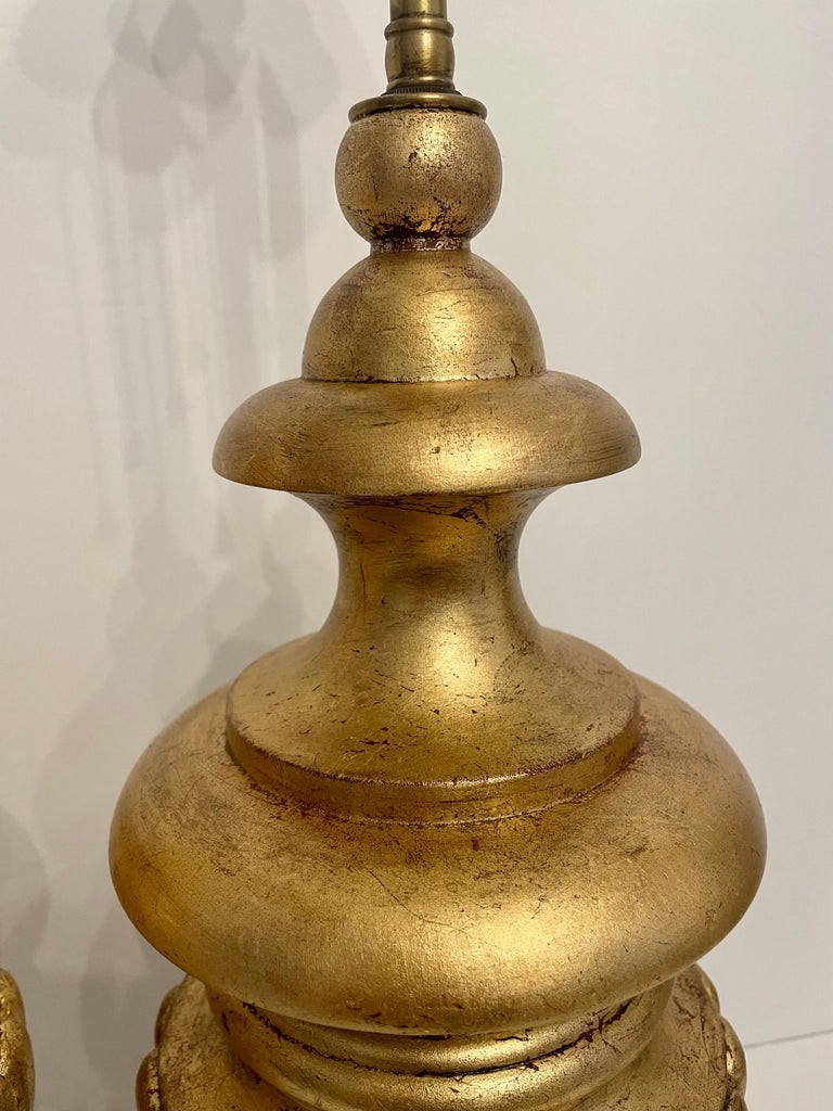 Pair Carved Gilt Lamps For Sale at 1stDibs