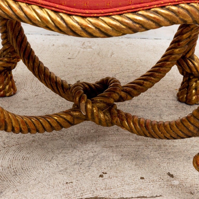 Pair Carved Gilt Rope Ottomans For Sale at 1stDibs