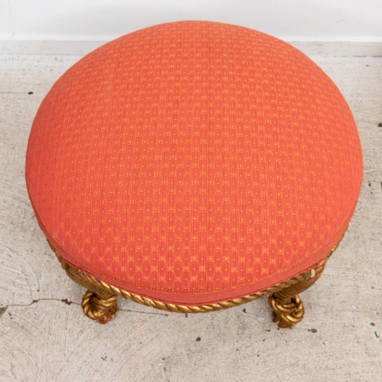 Pair Carved Gilt Rope Ottomans For Sale at 1stDibs