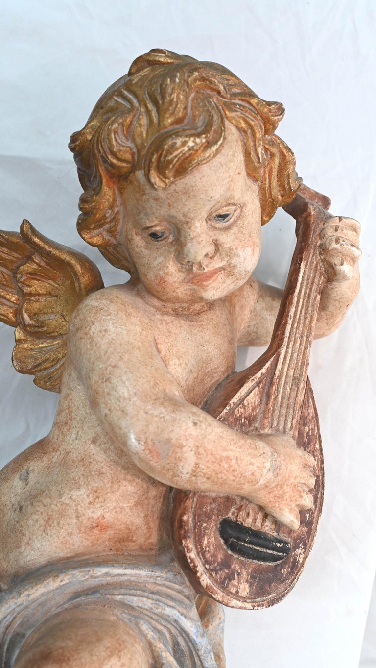 Pair Carved Italian Cherubs Painted Putti at 1stDibs