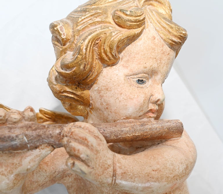 Pair Carved Italian Cherubs Painted Putti at 1stDibs