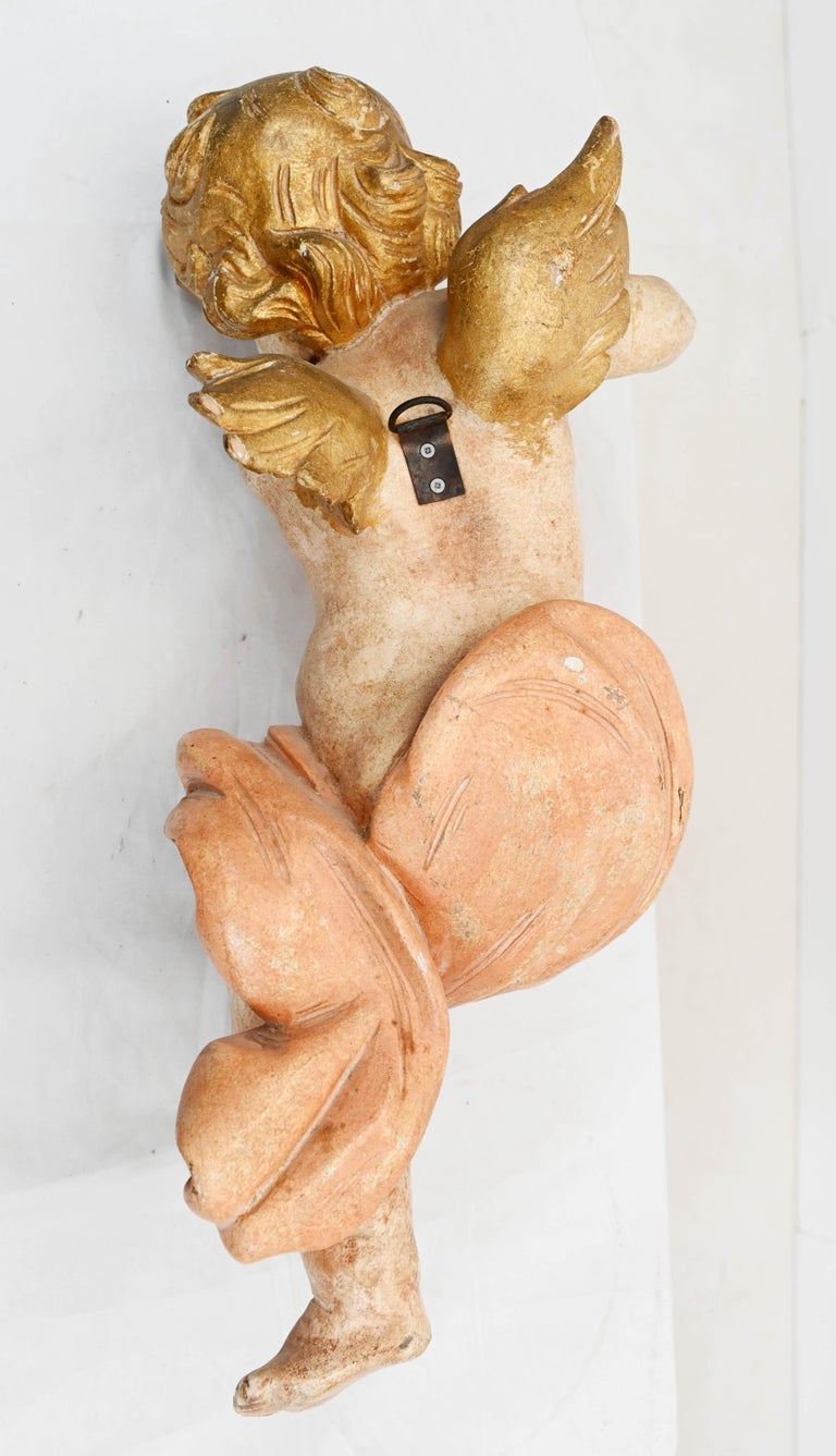 Pair Carved Italian Cherubs Painted Putti at 1stDibs