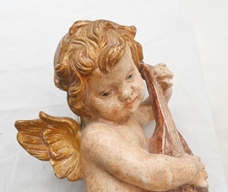 Pair Carved Italian Cherubs Painted Putti at 1stDibs