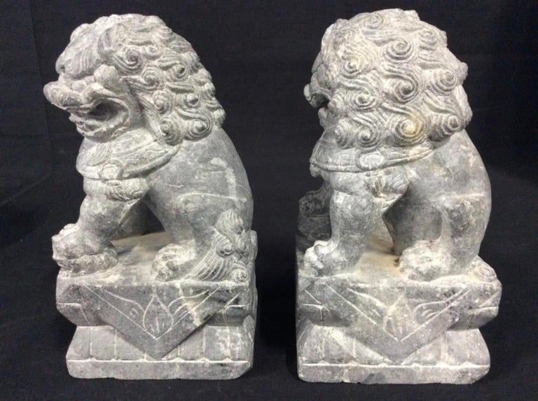 Pair of Carved Stone Foo Dogs at 1stDibs