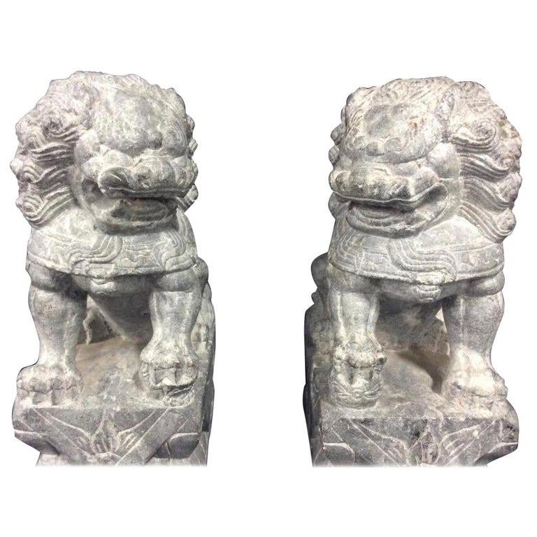 Pair of Carved Stone Foo Dogs at 1stDibs