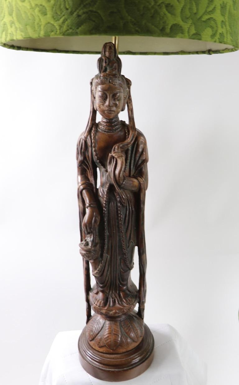 Pair of Carved Wood Tibetan Buddha Table Lamps For Sale at 1stDibs ...