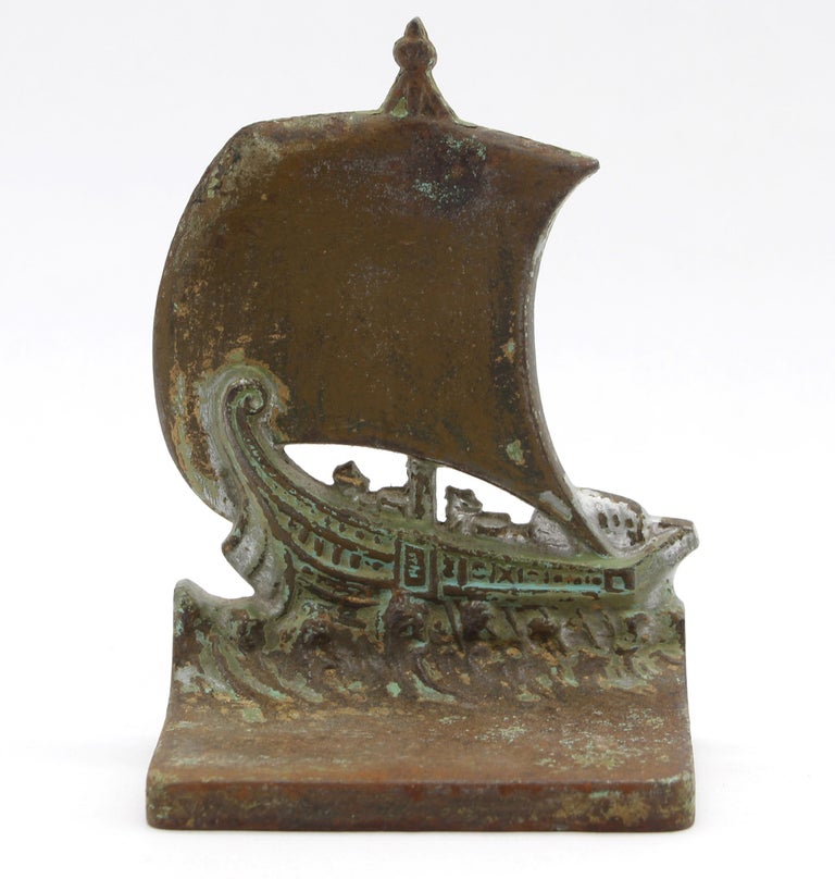Pair Cast Iron Viking Ship Bookends Full Sail Bradley and Hubbard ...