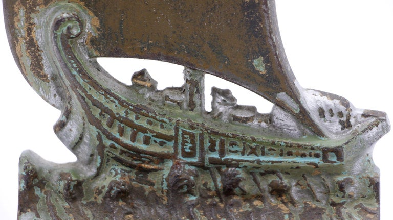 Pair Cast Iron Viking Ship Bookends Full Sail Bradley and Hubbard ...