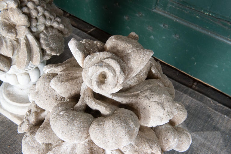 Pair Cast Stone Fruit and Flower Filled Urn Garden Ornaments For Sale ...