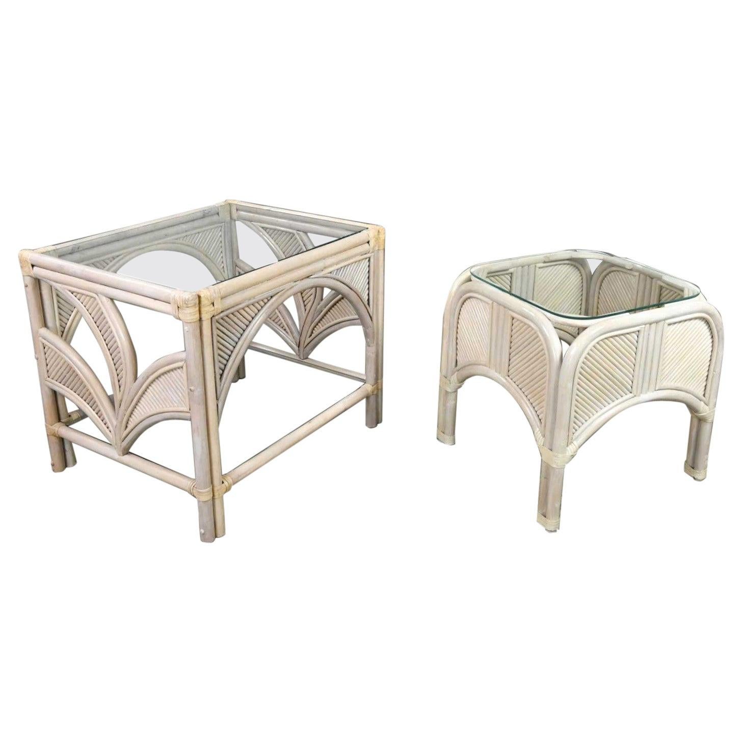 Organic Modern Woven Wicker Rattan Side or End Table with Rectangular ...