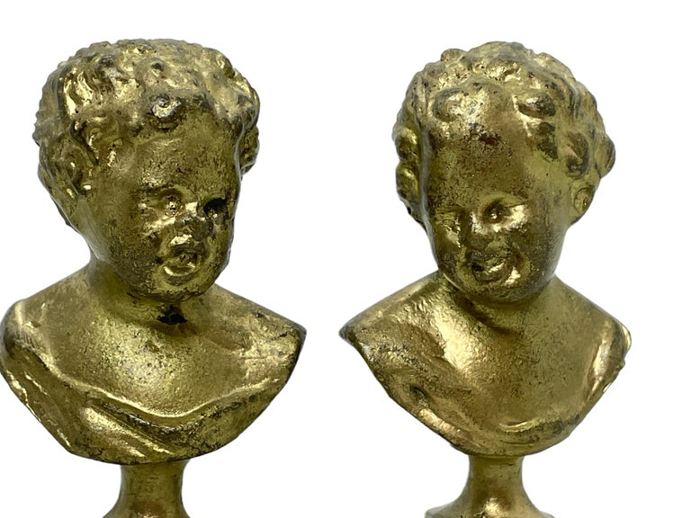 Pair Cherub Decorative Bronze Metal Head Bust Statues Sculptures ...