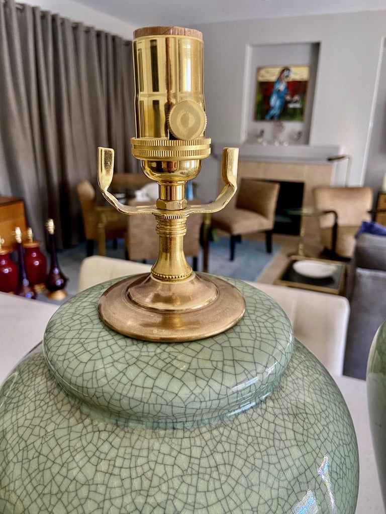 Pair Chinese Asian Celadon Crackle Porcelain Table Lamps For Sale at ...