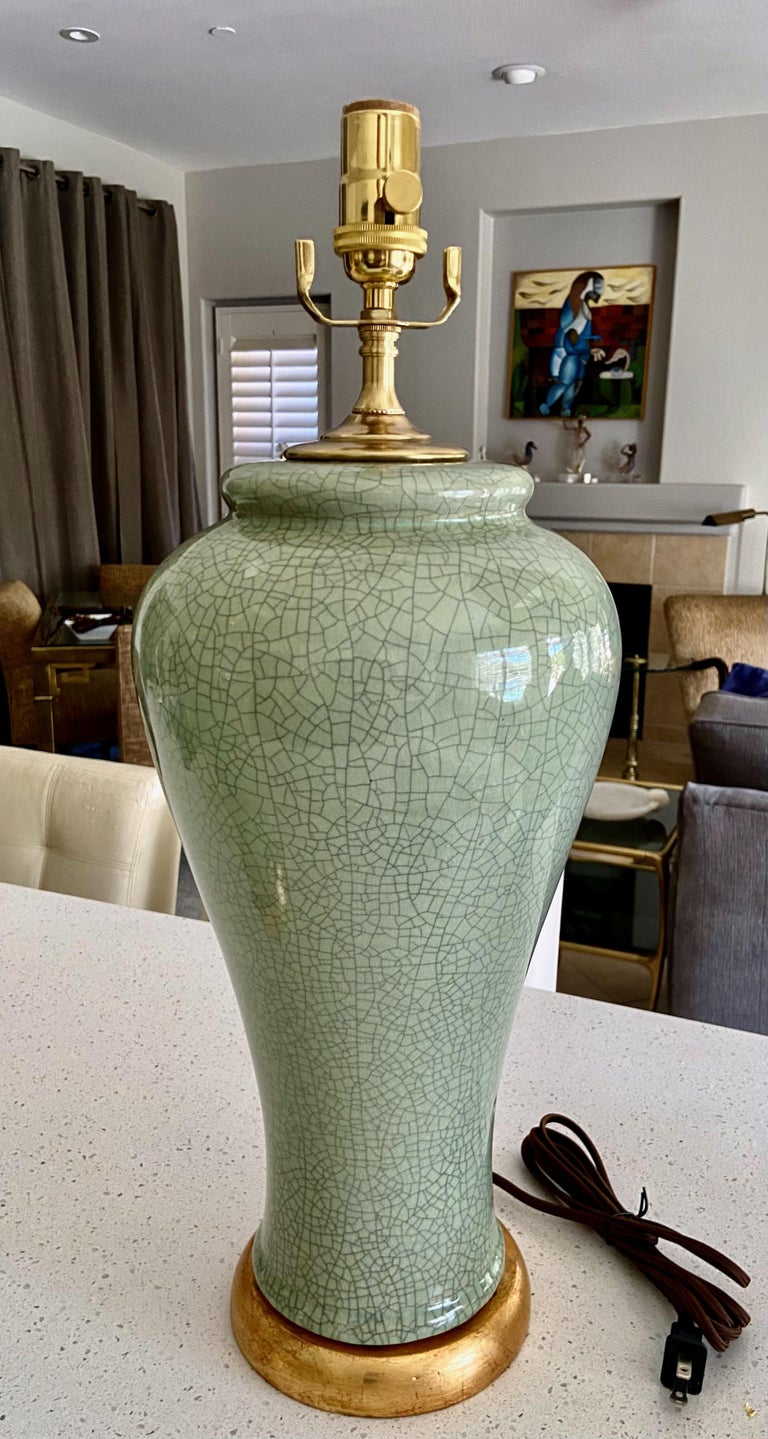 Pair Chinese Asian Celadon Crackle Porcelain Table Lamps For Sale at ...