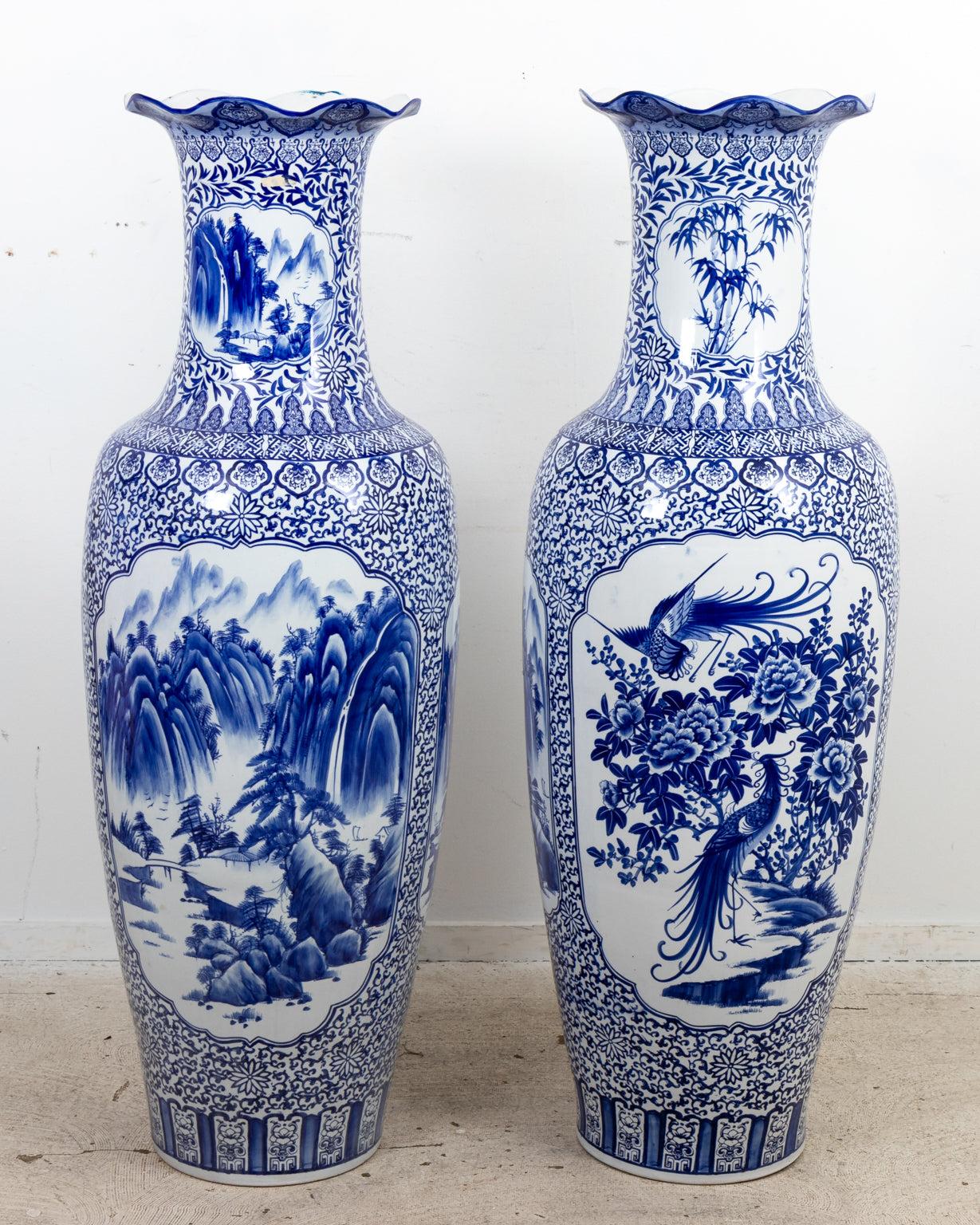 Pair Chinese Blue and White Palace Vases at 1stDibs