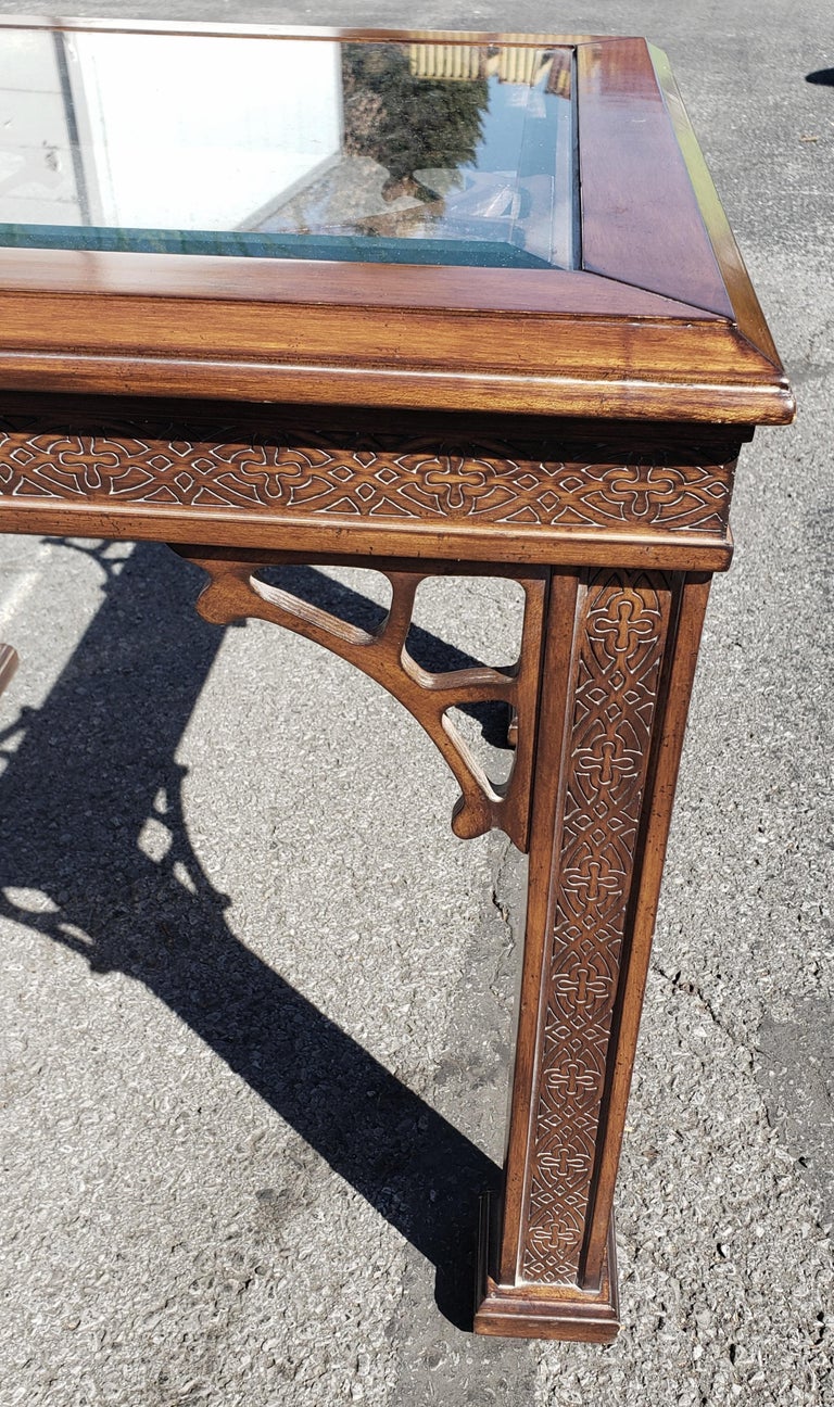 Pair Chinese Chippendale Fruitwood Glass Inset Side Tables For Sale at ...