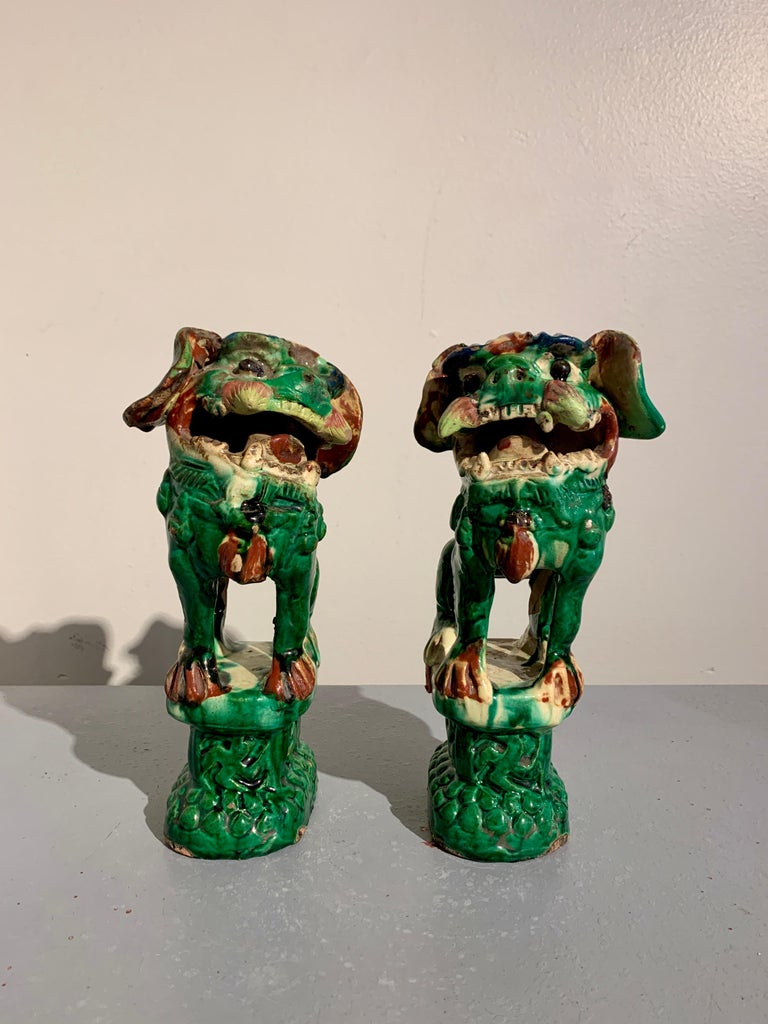 Pair Chinese Green Glazed Foo Dogs, Qing Dynasty, circa 1900, China at ...