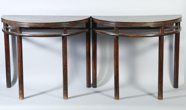 Pair Chinese Lacquer Demilune Tables, Qing Dynasty at 1stDibs