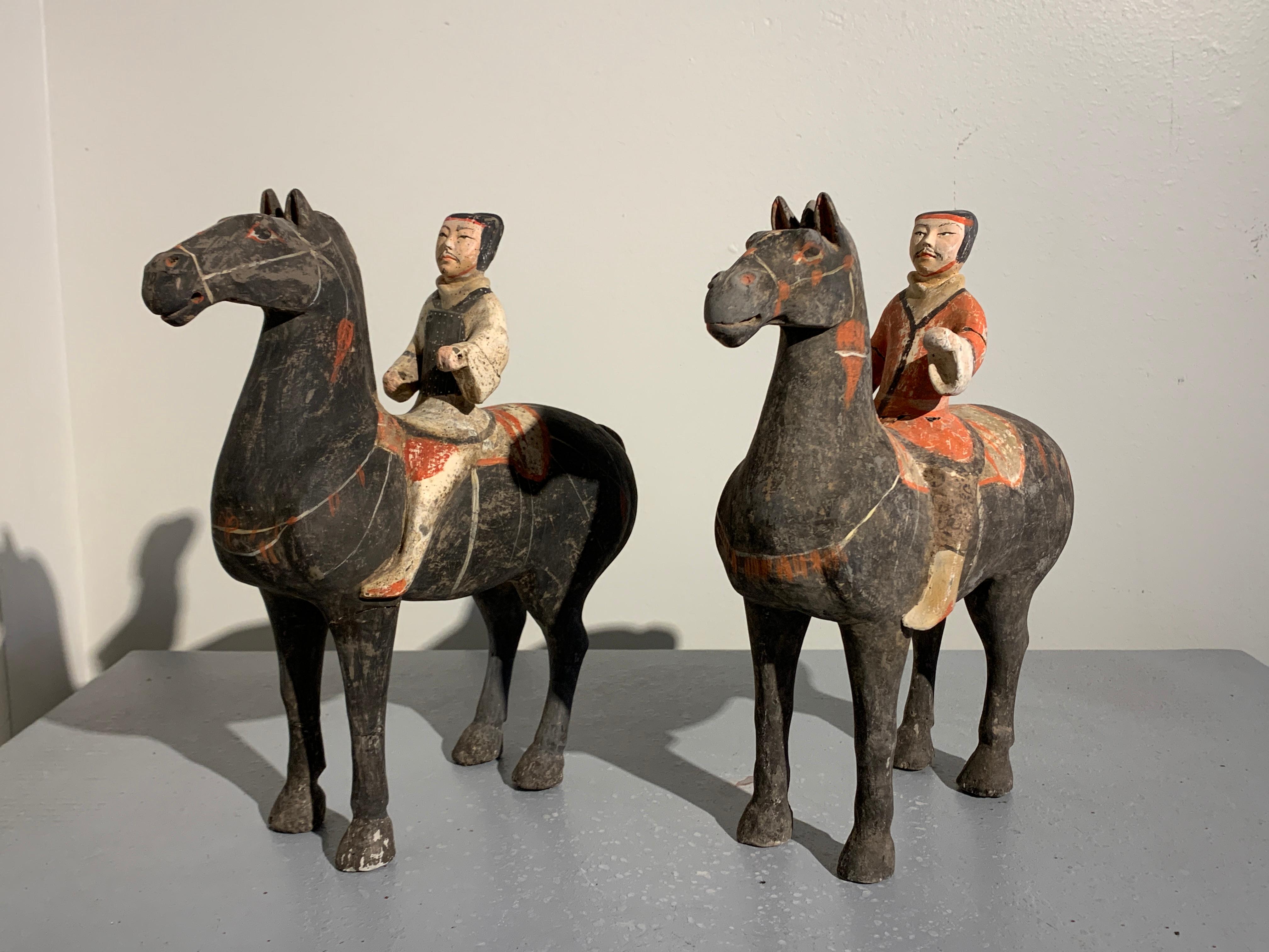 Pair of Chinese Painted Pottery Han Dynasty Horse and Riders For Sale ...
