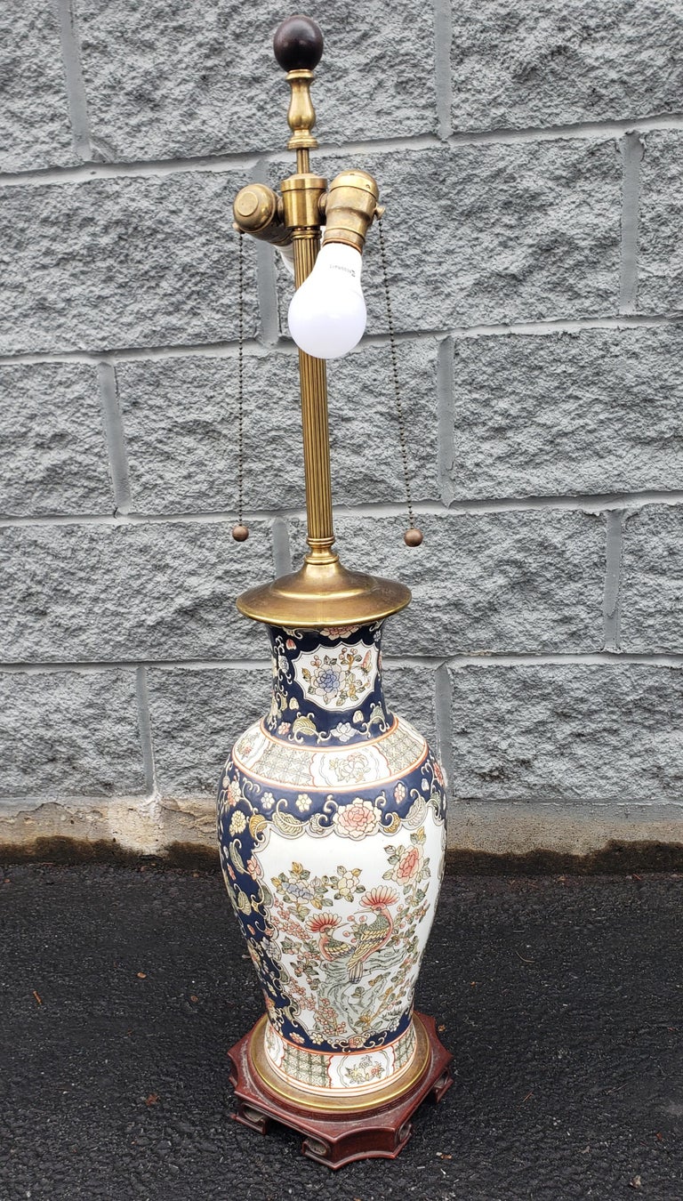 Pair Chinese Peacock Decorated Porcelain Vases Mounted As Lamps For ...