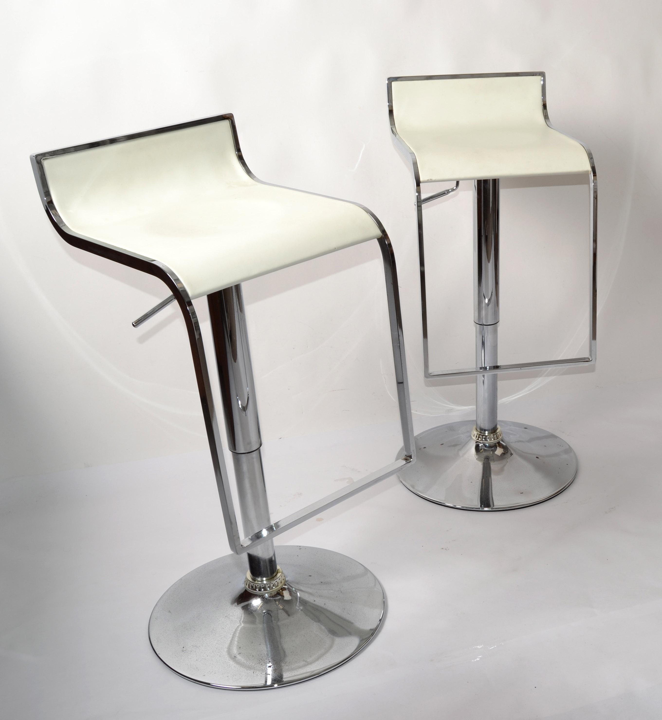 Pair, Chrome White Vinyl 10 Inches Adjustable Swivel Bar Bistro ...