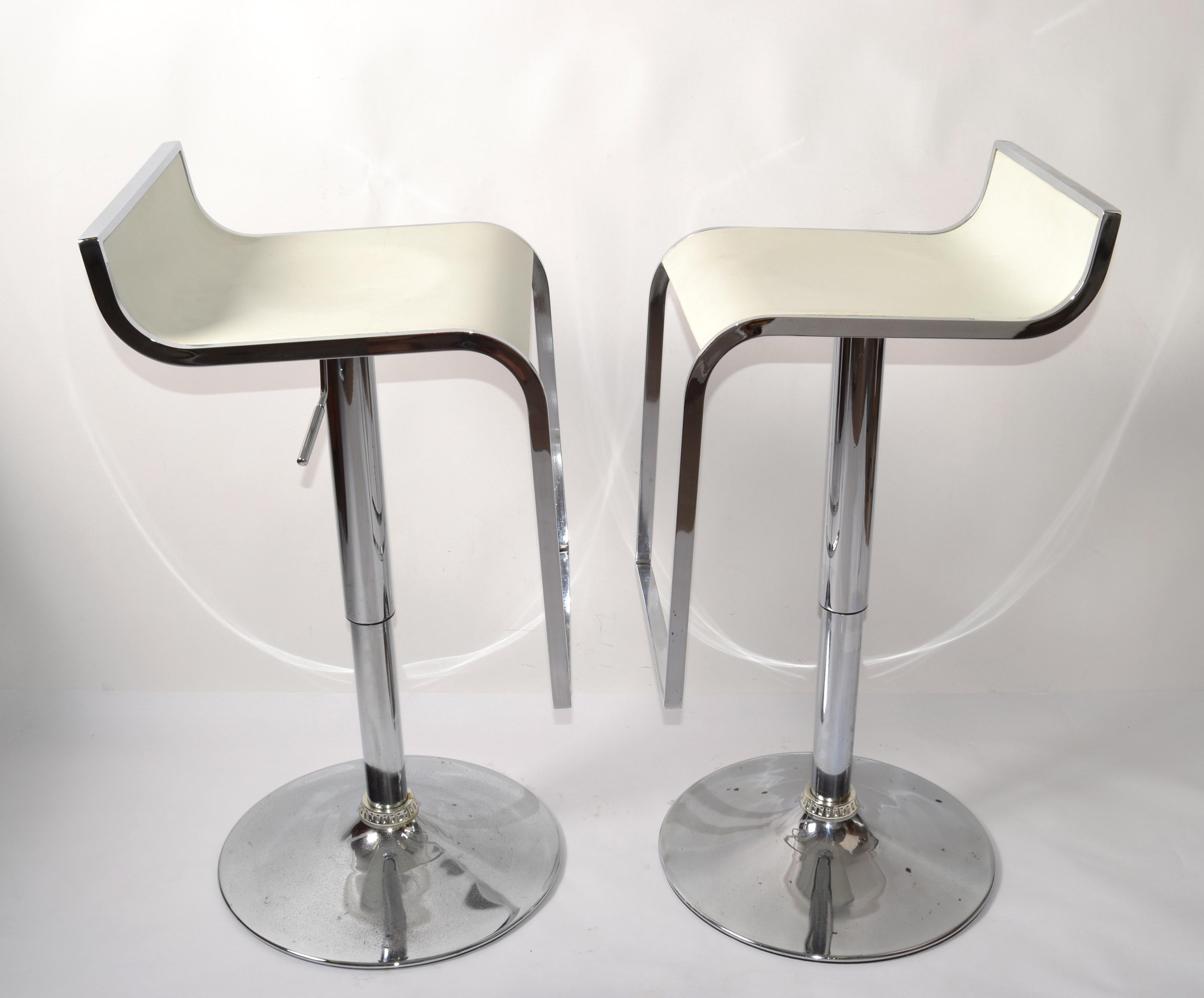 Pair, Chrome White Vinyl 10 Inches Adjustable Swivel Bar Bistro ...