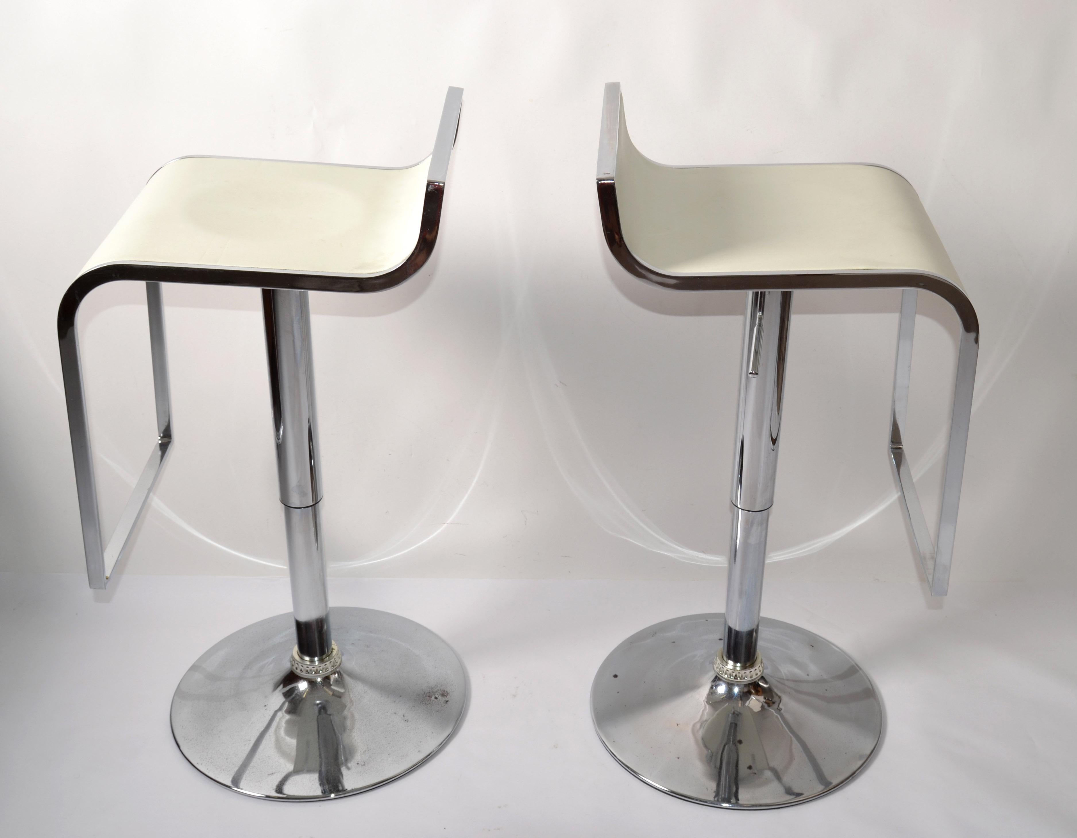 Pair, Chrome White Vinyl 10 Inches Adjustable Swivel Bar Bistro ...