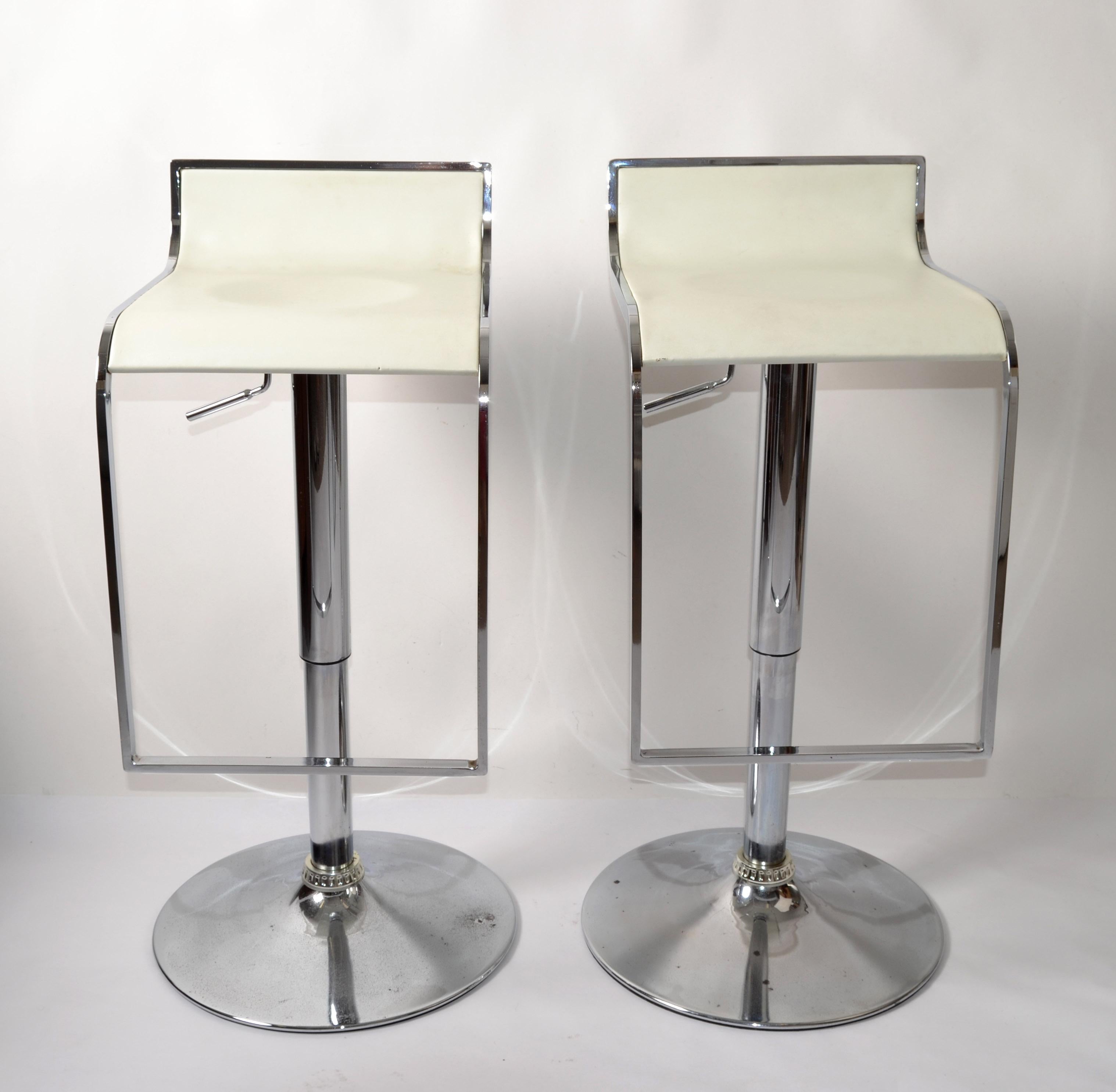 Pair, Chrome White Vinyl 10 Inches Adjustable Swivel Bar Bistro ...