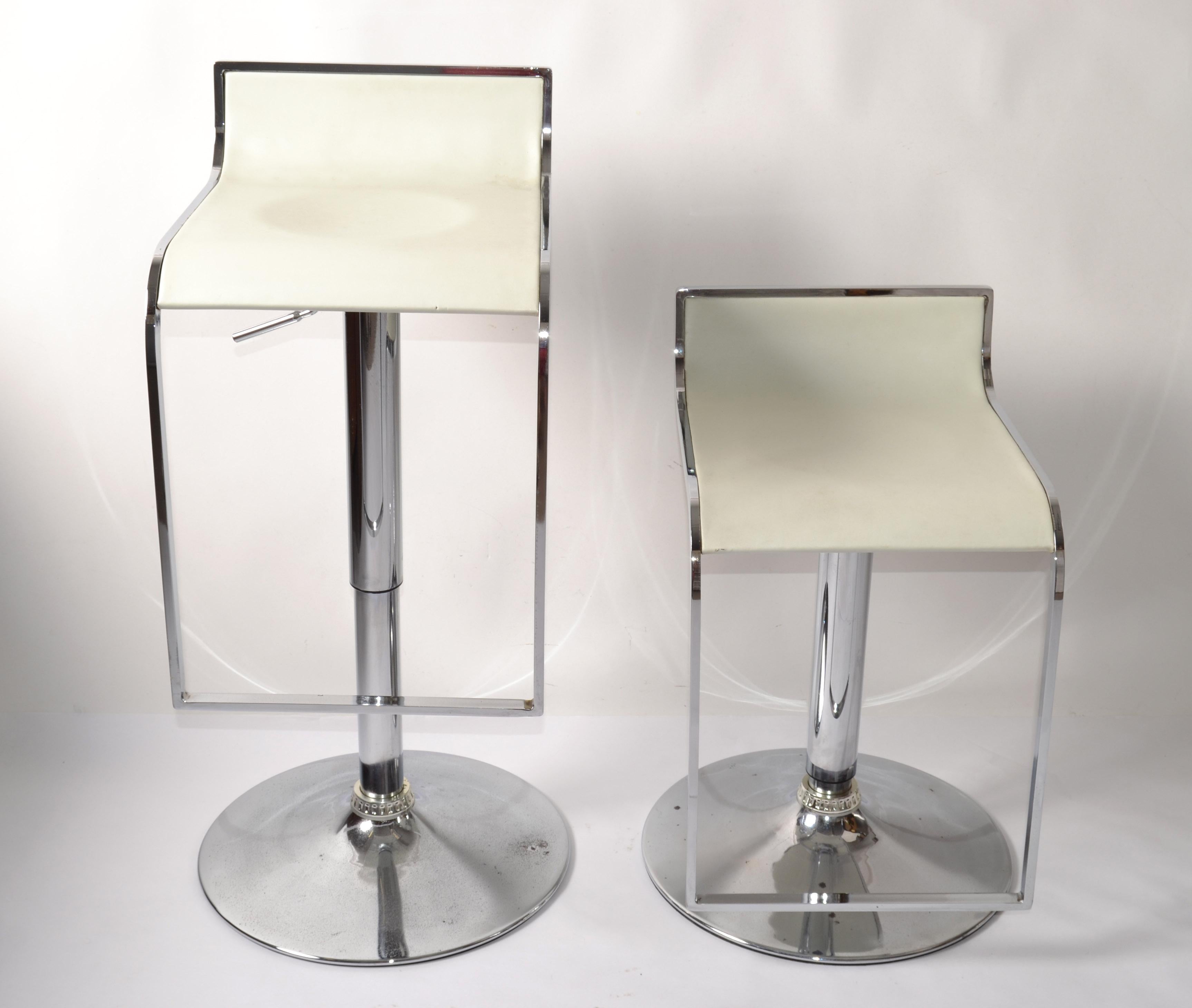 Pair, Chrome White Vinyl 10 Inches Adjustable Swivel Bar Bistro ...