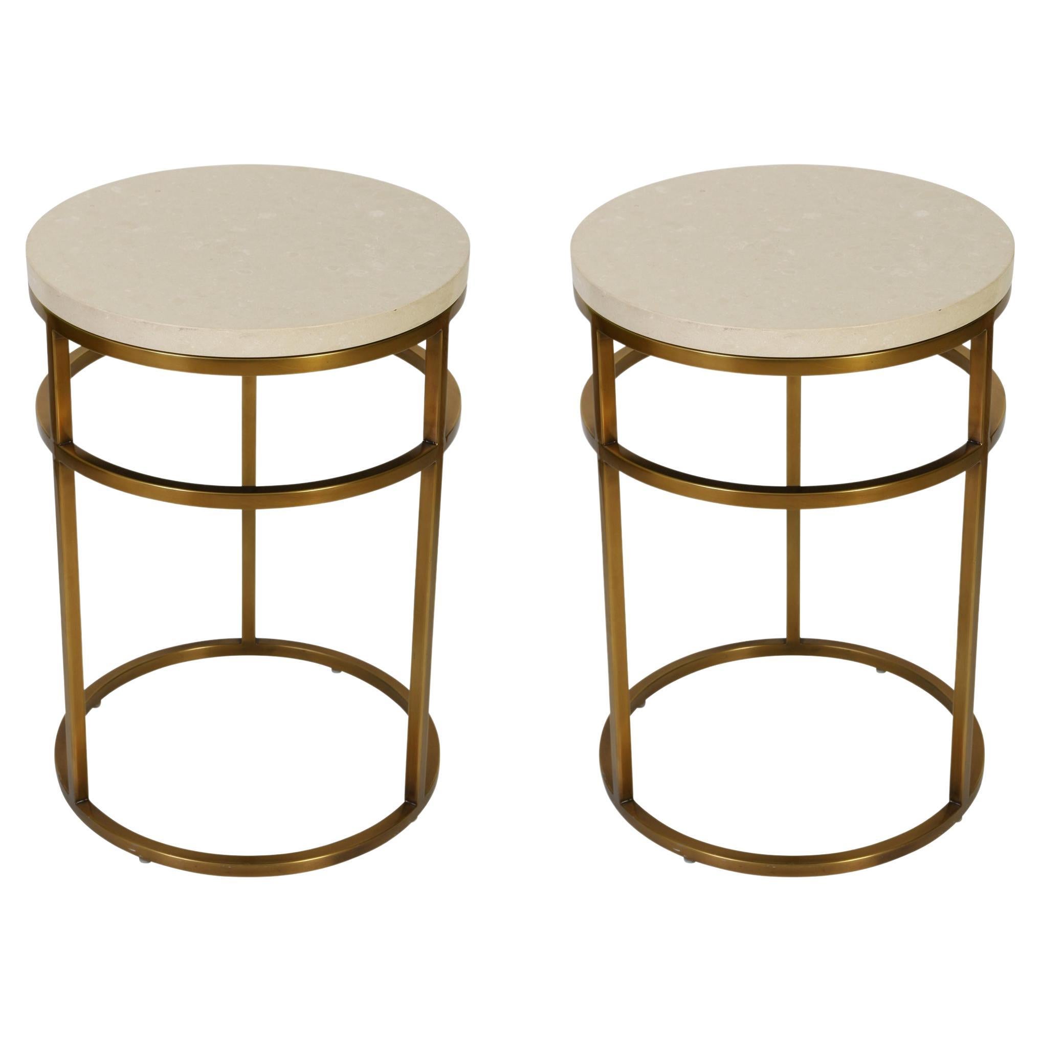 Curtis Jere Brass Pedestal Side Tables with Light Up Tops at 1stDibs