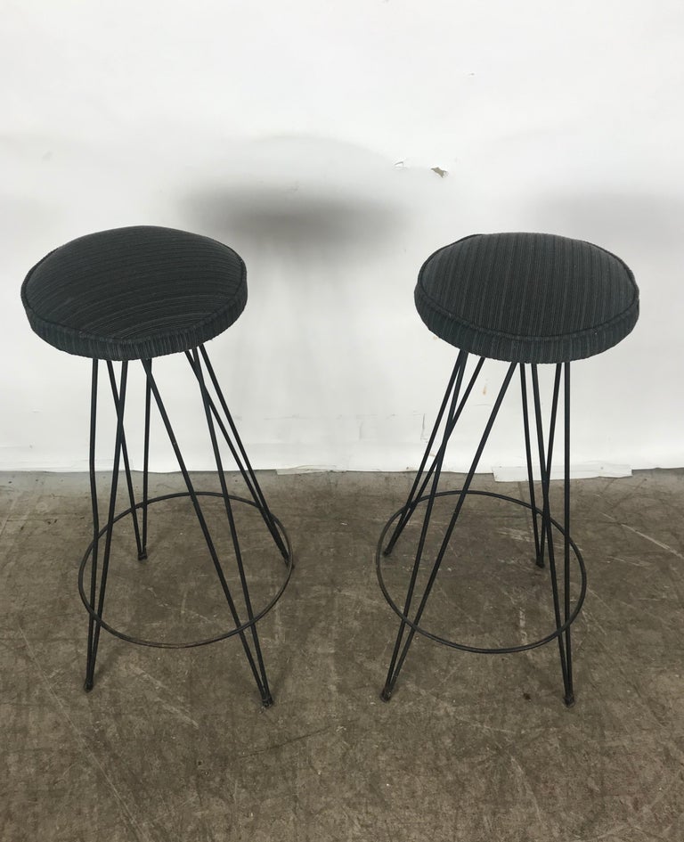 Pair of Classic Mid-Century Modern Iron Bar/Counter Stools by Frederick ...