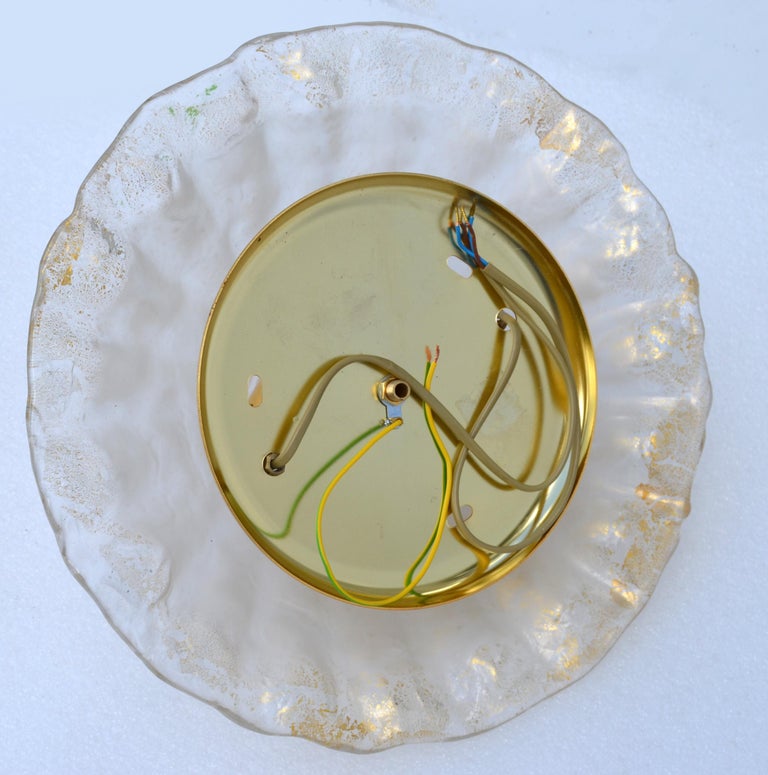 Pair, Clear and Gold Flecks Infused Murano Glass and Brass Flush Mount ...