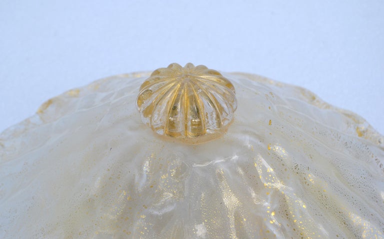 Pair, Clear and Gold Flecks Infused Murano Glass and Brass Flush Mount ...