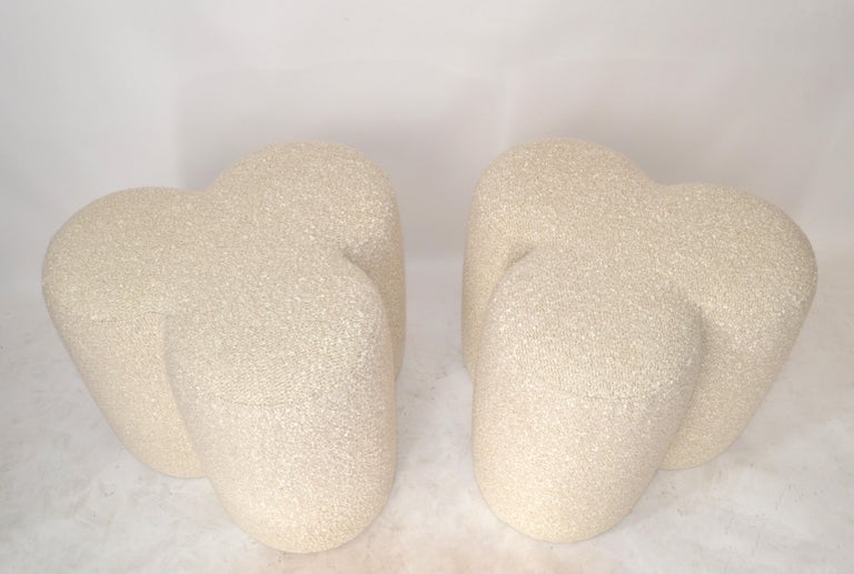 Pair, Club Shaped Wool Bouclé Upholstery Ottoman Footstool Mid-Century ...