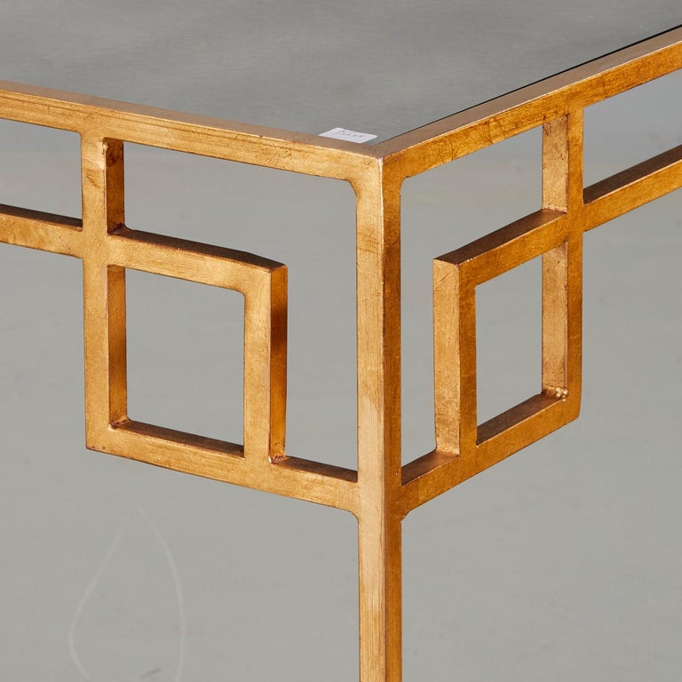 Pair Contemporary Gilt and Mirrored Glass Nesting Tables with Greek Key ...